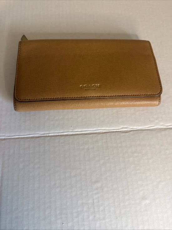 Coach | Bags | Coach Tan Womens Folding Wallet With Card Slots And Id ...